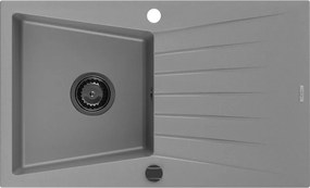 Mexen Cesar, granitový dřez 775x470x190 mm, 1-komorový, šedá s černým sifonem, 6514771010-71-B