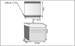 Koupelnový nábytek Belini černý lesk + umyvadlo + zrcadlo  ROD P 1/0/W/B/0/ZW