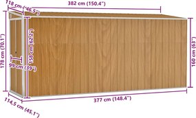 Nástěnný zahradní domek hnědý 118 x 382 x 178 cm pozinkovaná ocel 316232