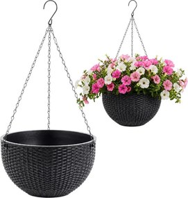 Flamenco Mystique Velký šedý závěsný květináč Rattan Design 26 cm ROS10GRAF