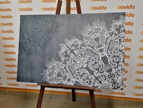 Obraz prvky květinové Mandaly v černobílém provedení - 90x60 cm