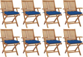 vidaXL Skládací zahradní židle s poduškami 8 ks masivní teak [3072792] Barva: Světle modrá