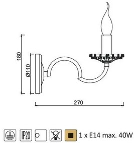 ACA DECOR Nástěnné svítidlo GEISHA max. 40W/E14/230V/IP20
