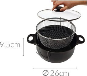 Fritovací hrnec na smažení s košíkem a skleněným víkem, 26 cm
