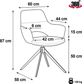 Jídelní otočná židle AURA - šedá látka / černé kovové nohy