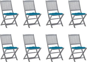 vidaXL Skládací zahradní židle s poduškami 8 ks masivní akácie [3078310] Barva: Světle modrá