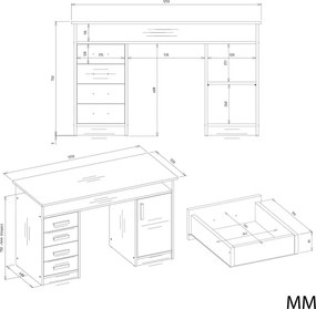 Psací stůl ADA 125 cm dub Artisan/antracitový