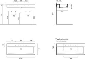 Sapho, KUBE X keramické umyvadlo 120x47 cm, 2 otvory, bílá ExtraGlaze
