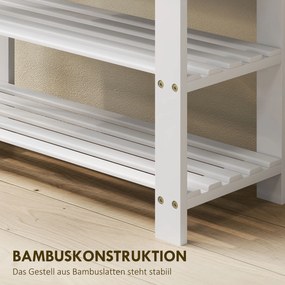 HOMCOM Bambusová botníková lavička se sedadlem, 3-patrový organizér na boty pro 6 párů do předsíně, obývacího pokoje nebo ložnice 70x28x45 cm Bílá
