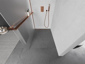 Mexen Kioto+, sprchová zástěna s poličkou a držákem na ručníky 140 x 200 cm, 8mm sklo námraza, profil růžové zlato, 800-140-121-60-30
