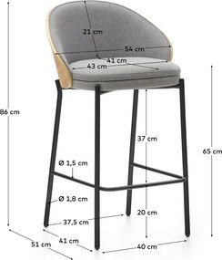 Šedá/v přírodní barvě barová židle (výška sedáku 65 cm) Eamy – Kave Home