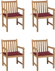 Zahradní židle 4 ks vínové podušky masivní teak 3073013