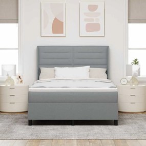 Postel s boxspringem s čelo Světle šedá 190 x 140 cm textil 3341574