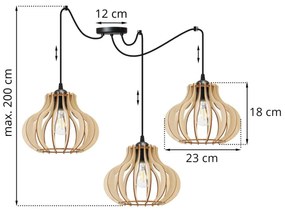 Závěsné svítidlo TIMBER SPIDER 3, 3x dřevěné stínítko