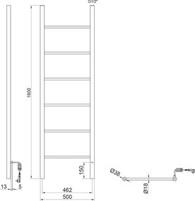 Sapho Sapho, KARBO elektrický sušák ručníků, kulatý, 500x1600mm, 120 W, černá mat, KB905
