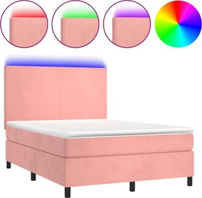 Box spring postel s matrací a LED růžová 140x200 cm samet 3136010