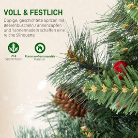 HOMCOM Umělý vánoční stromek 120 cm, smrkový stromek umělý s 100 LED světly, 8 režimů, 214 větviček