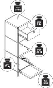 Tchibo - Úzká kovová komoda »Cn3« se 2 zásuvkami a 1 výklopnými dvířky - barva: černá