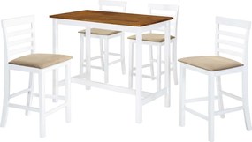 vidaXL Barový stůl a židle sada 5 kusů z masivního dřeva [275234] Barva: tmavě hnědá a bílá