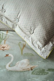 Pip Studio Darjeeling Days polštář 45 x 45 cm - zelený (Stylový perkálový polštář s motivem labutí)