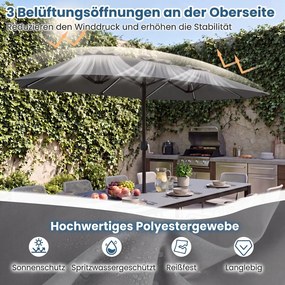 Costway Dvojitý slunečník s LED osvětlením Obdélníkový – 400 × 210 cm, šedá
