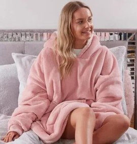 VERK Deka s rukávy a kapucí Huggle Hoodie - růžová