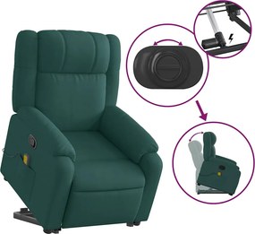 Zvedací masážní polohovací křeslo tmavě zelené textil 3205220