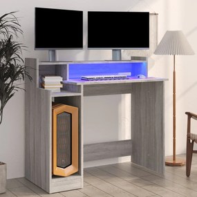 vidaXL Psací stůl s LED světly 97 x 45 x 90 cm kompozitní dřevo [805552] Barva: šedá sonoma