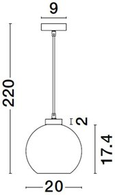 Nova Luce Závěsné svítidlo PALMER kouřové sklo černý kabel černá kovová základna E27 1x12W