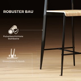 HOMCOM Sada 2 Barových Židlí, Barová Židle s Opěrným Nohama, Kovový Rám, Kuchyňská Židle s Výškou Sedáku 66 cm, Snadná Montáž, Průmyslový Design Přír…
