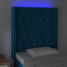 Čelo postele s LED tmavě modré 83 x 16 x 118/128 cm samet 3124418