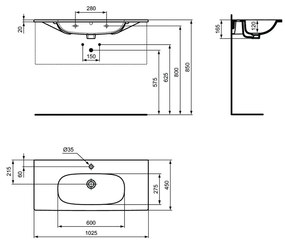 Ideal Standard Tesi - Nábytkové umyvadlo 100 cm, Bílá, T350801