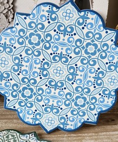 Modrá keramicko-korková podložka pod nádobí Ornament - 20*20 cm