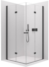 Cerano Volpe Duo, sprchový kout se skládacími dveřmi 70(dveře) x 70(dveře), 6mm čiré sklo, černý profil, CER-CER-427378