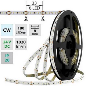 LED pásek McLED 24V studená bílá š=8mm IP20 12W/m 180LED/m SMD2216 ML-126.735.60.0