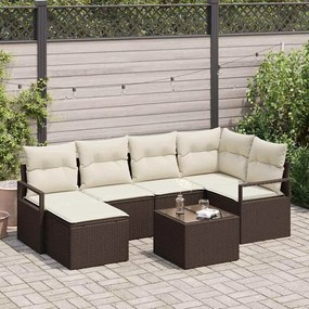 Set pohovek 7 ks Hnědá a krémová polyratan 3355127