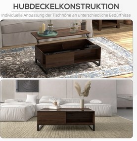 HOMCOM konferenční stolek odkládací stolek se zvedací funkcí 102x58x35,5cm moderní rozkládací stolek s úložným prostorem z oceli v barvě ořech černá |