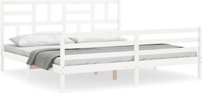 Rám postele s čelem bílý 200 x 200 cm masivní dřevo 3194917