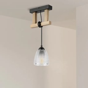 Lustr na lanku LEANDRA 1xE27/15W/230V dub/černá