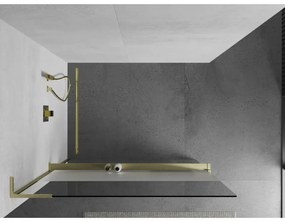 Mexen Kioto+ L, sprchová zástěna Walk-In s poličkou a věšákem 120 x 200 cm, 8mm čiré sklo-námraza, zlatý matný profil, 800-120-123-55-35