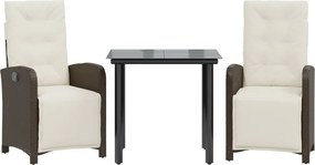3dílný bistro set s poduškami hnědý polyratan 3212549