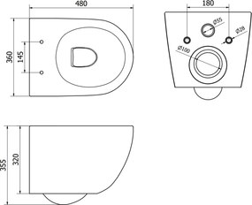 Mexen Lena, závěsná toaletní mísa 480x360x355 mm s pomalu padajícím sedátkem, černá matná - zlatý vzor, 30224077