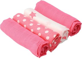 Látkové bavlněné pleny New Baby Softy s potiskem 70 x 70 cm 4 ks růžovo-bílé