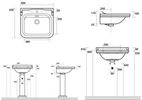 KERASAN WALDORF WALDORF keramické retro umyvadlo 60x55cm, bílá BEZ OTVORU 4140K1-0