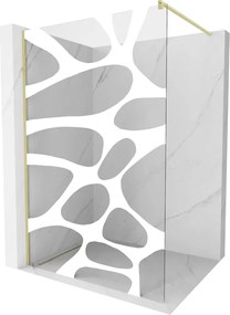 Mexen Kioto, sprchová zástěna Walk-In 100 x 200 cm, 8mm čiré sklo bílý vzor, ​​zlatý matný profil, 800-100-101-55-97