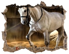 Wallmuralia Díra 3D fototapeta na stěnu Bílý kůň ve stáji 95x64 cm