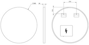Sapho Sapho, VELUR kulaté zrcadlo s LED podsvícením, ø 60cm, VE060
