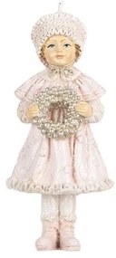 Růžová závěsná dekorace děvčátko držící věneček - 5*5*11 cm