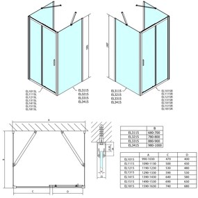 Polysan EASY třístěnný sprchový kout 1300x700mm, L/P varianta, čiré sklo EL1315EL3115EL3115