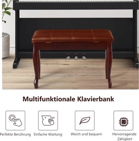 Costway Klavírní lavice s přihrádkou na noty Stolička na klavír z masivního